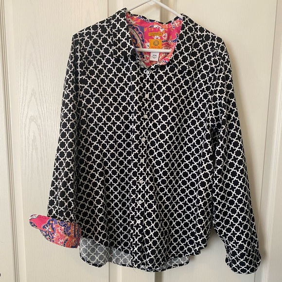Ruby Rd. | Tops | Ruby Rd Black And White Geometric Shirt With Pink ...